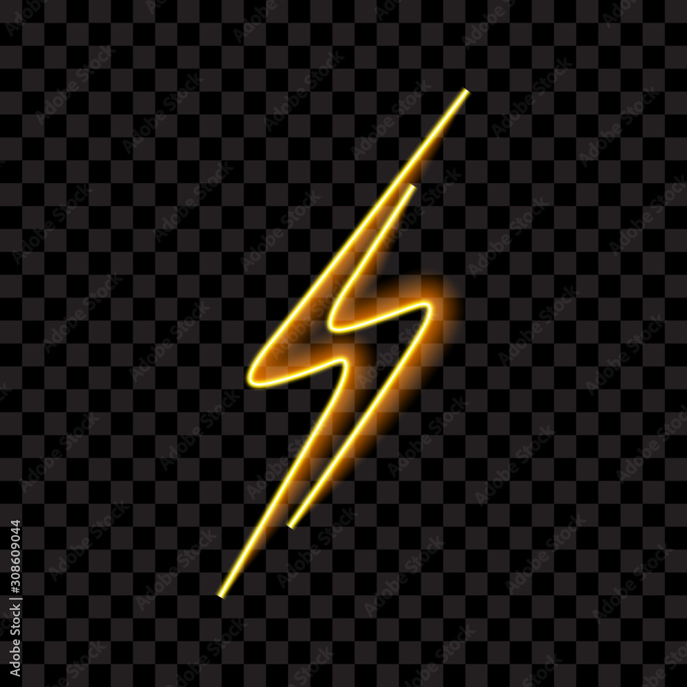 Neon lightning bolt, glowing sign, isolated, vector illustration. Stock ...