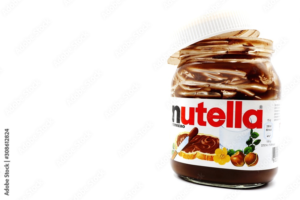 NUTELLA jar, Hazelnut Spread with Cocoa produced by Ferrero Stock Photo ...