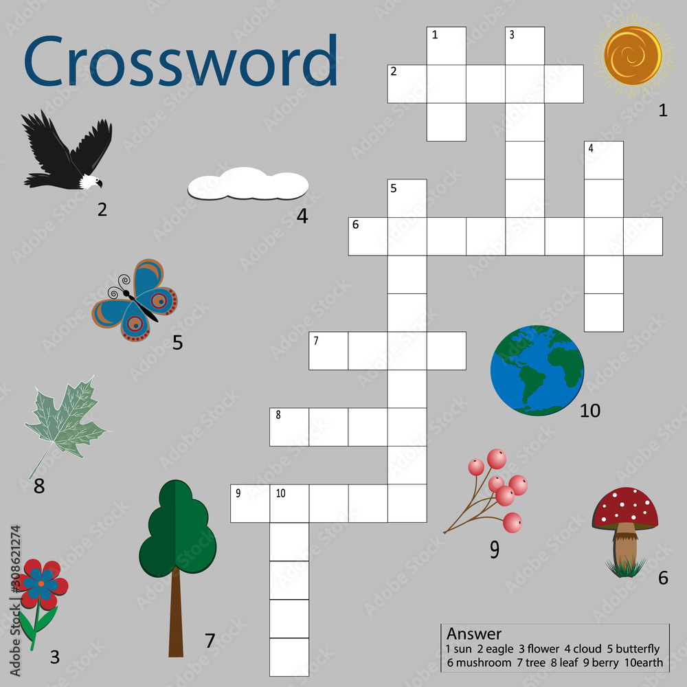 Crossword, puzzle, game for children on the theme of nature with ...