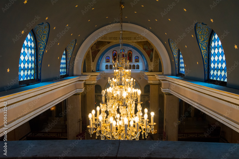 Upper part of Greek Orthodox Church of Buenos Aires. Dome with stars ...