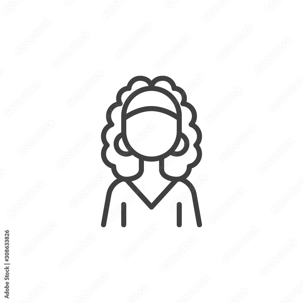 Curly hair woman avatar line icon. linear style sign for mobile concept ...