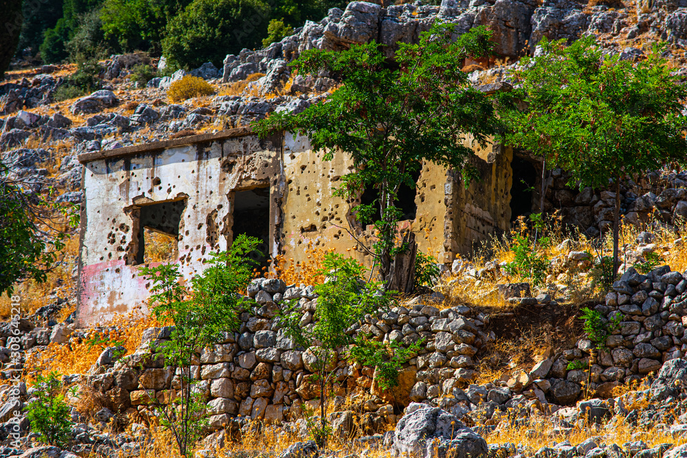 destroyed farm house with bullet holes in the Bekaa valley Lebanon ...