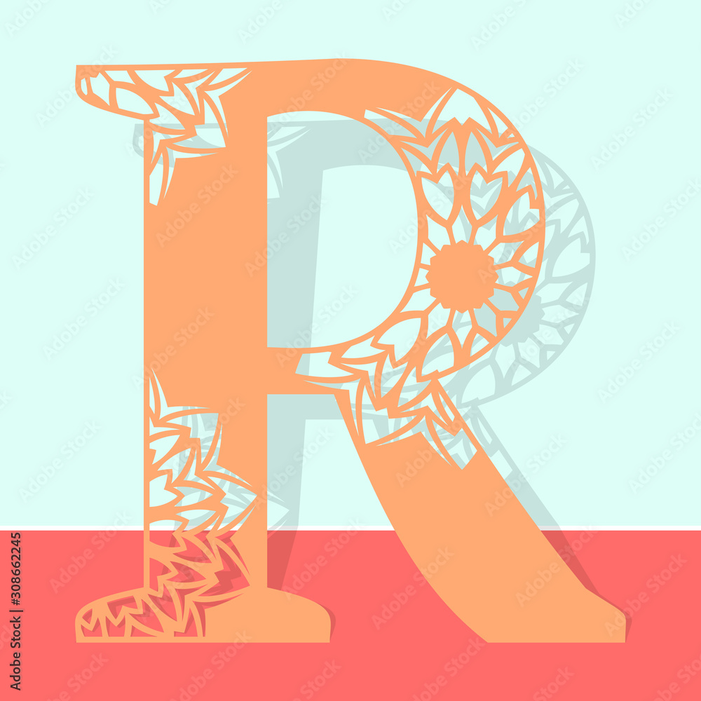 Laser cutting letter R. Woodcut vector design. Plywood lasercut gift ...