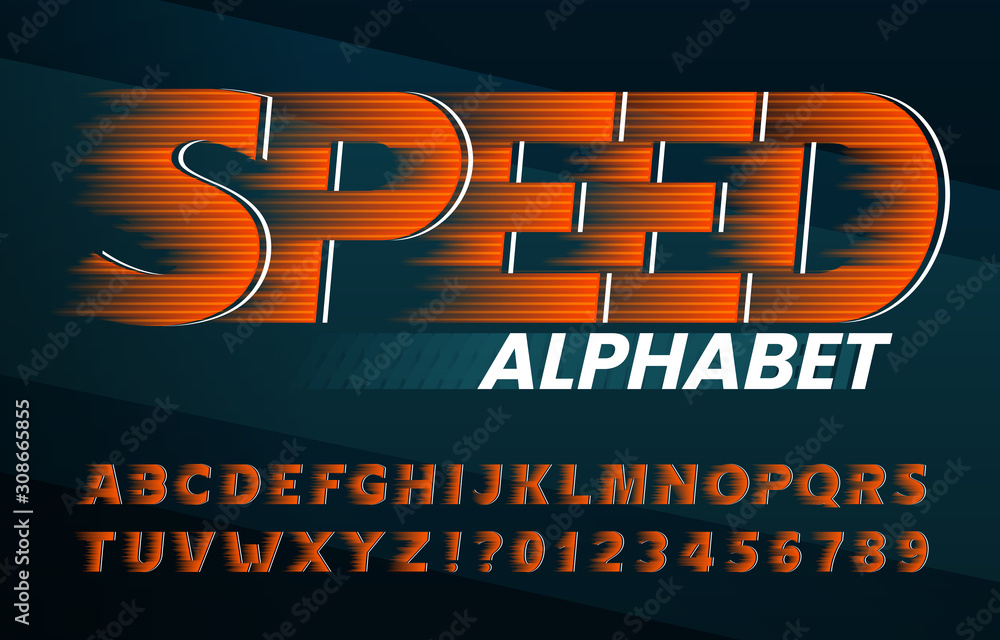 Speed alphabet font. High speed effect letters and numbers. Stock ...