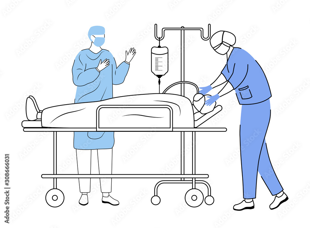 Surgical operation flat vector illustration. Anesthetist and surgeon ...