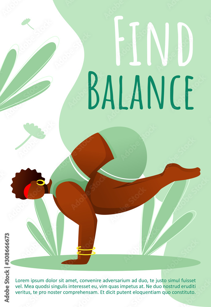 Find balance brochure template. Active and healthy lifestyle. Yoga pose ...