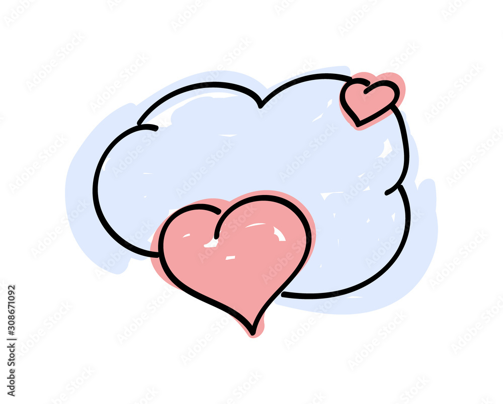 Speech bubble with copy space for text and red hearts. Flat vector love ...