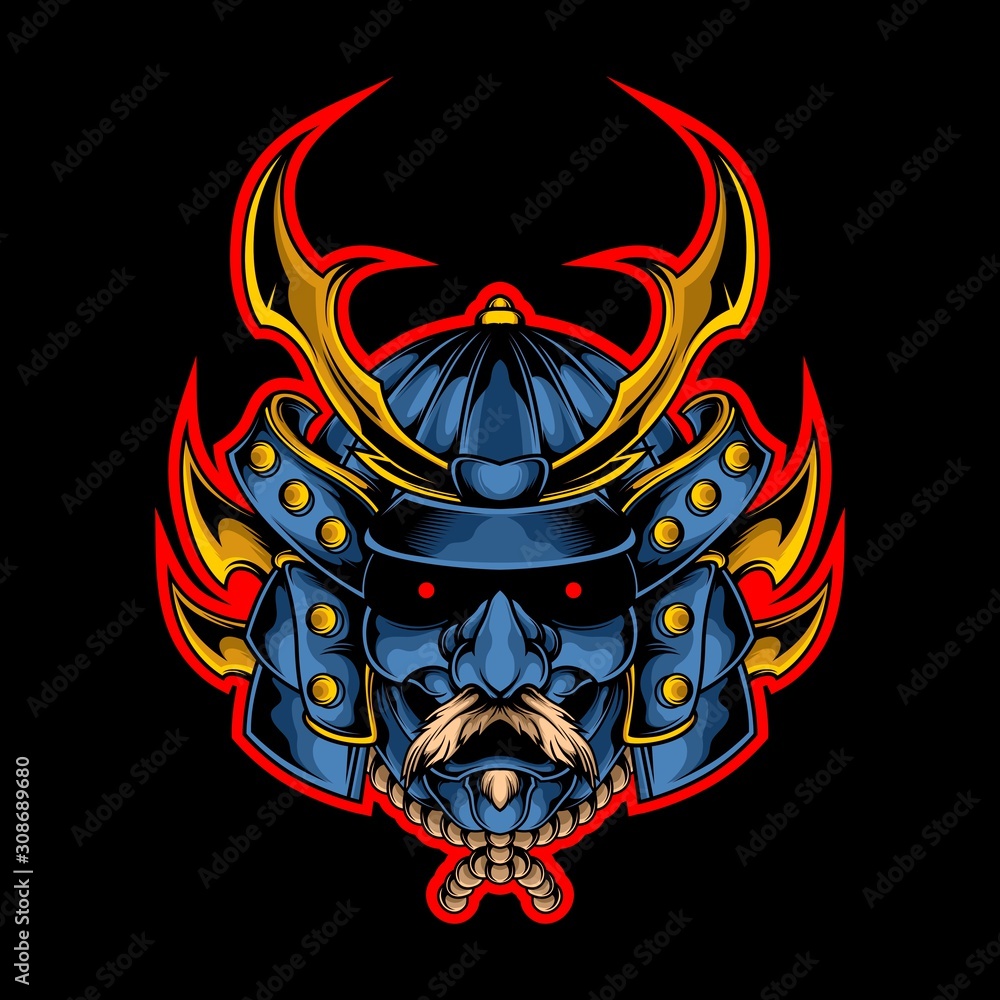 epic samurai head illustration Stock Vector | Adobe Stock