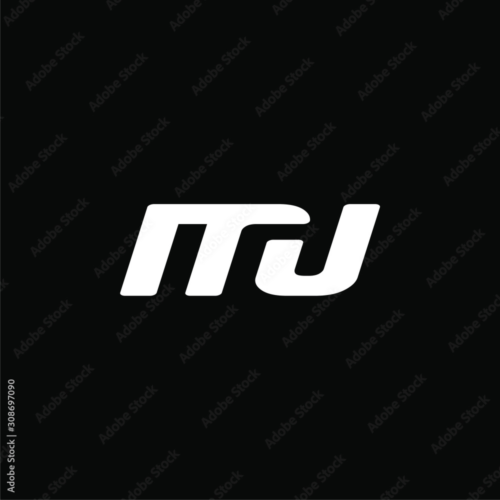 Initial letter M J logo template with square line art style in flat ...
