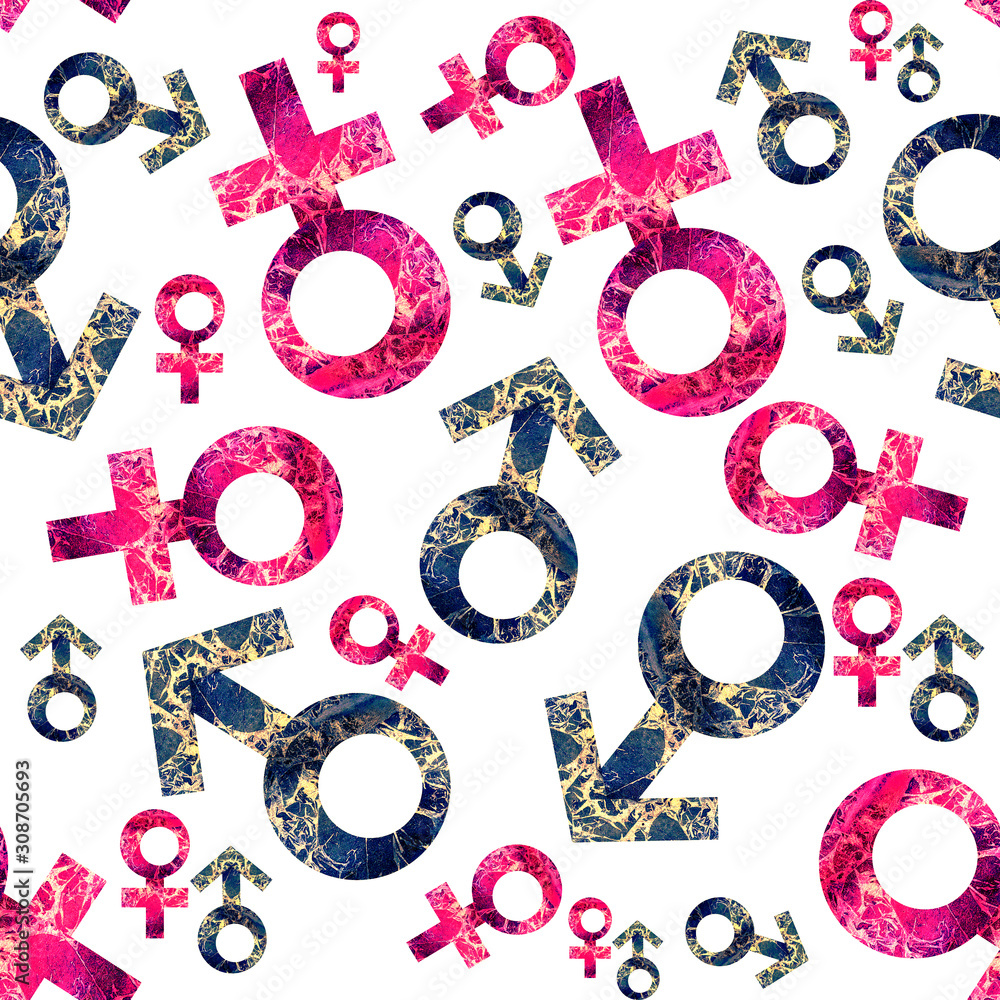 Pattern with a sign of a man and a woman. Gender equality. Transgender ...