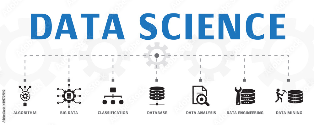 Data science concept template. Horizontal banner. Contains such icons ...