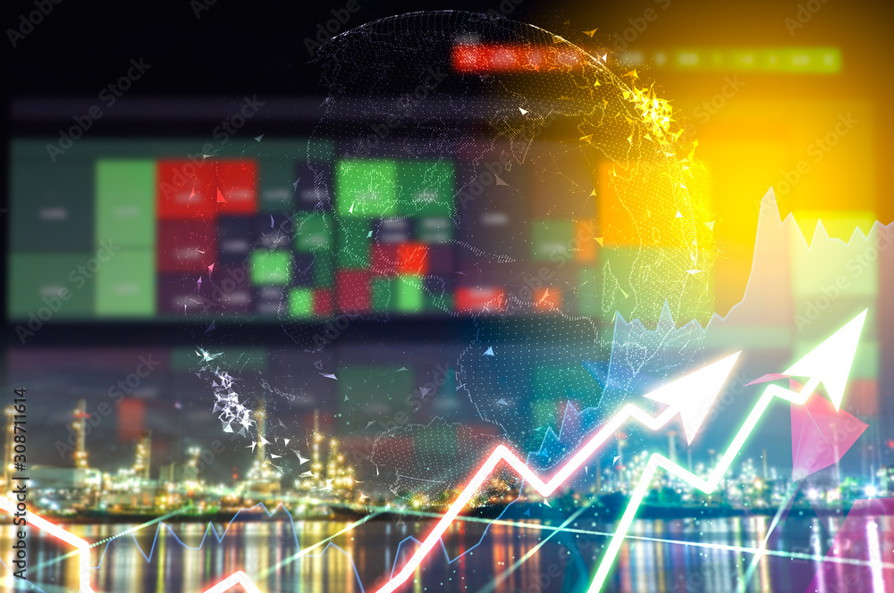 Stock market digital graph chart on LED display concept. A large ...