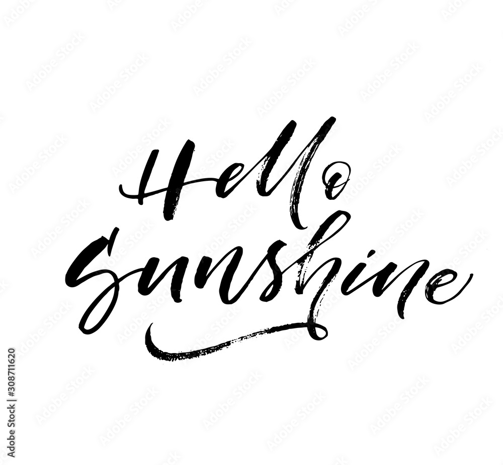 Hello sunshine card. Hand drawn brush style modern calligraphy. Vector ...