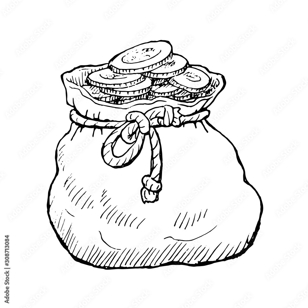 vintage bag full of money coins Stock Vector | Adobe Stock