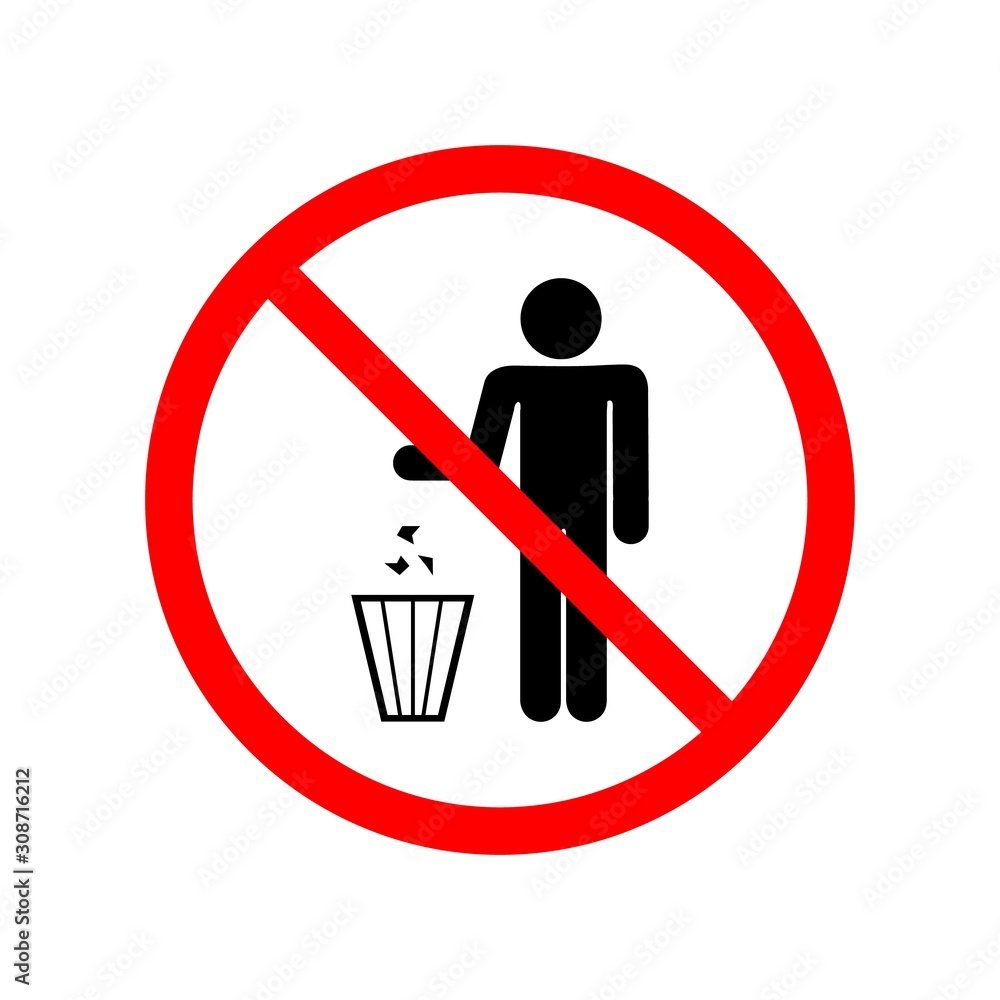 Do not litter sign. Silhouette person on white background in red circle ...