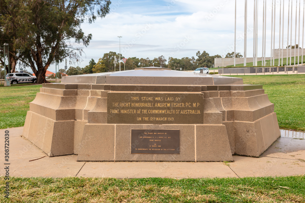 Foto de Canberra's Foundation Stone in the ground of Parliament, is one ...