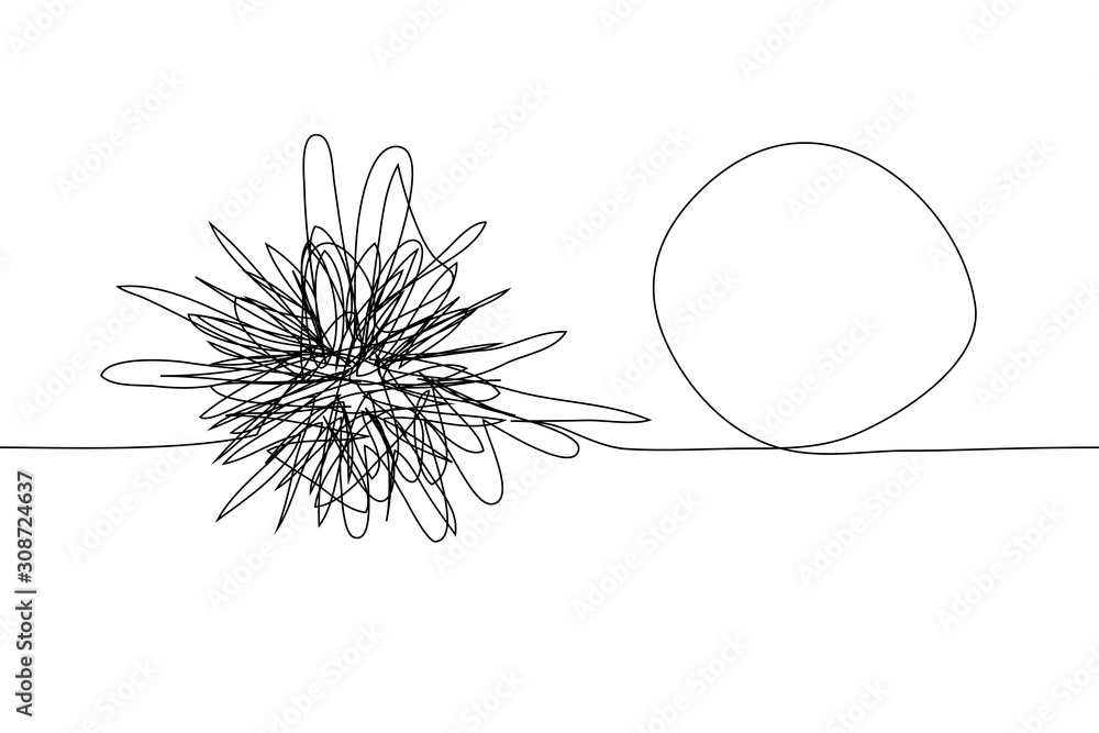 continuous one line drawing of a chaotic tangled complex knot and next ...