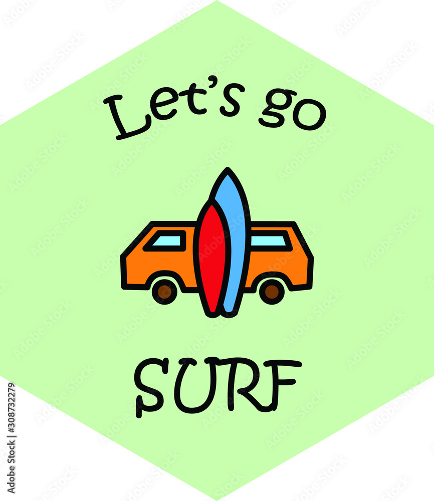 Surf bus with surfing boards. Retro van. Summer vacation. Travel vector ...