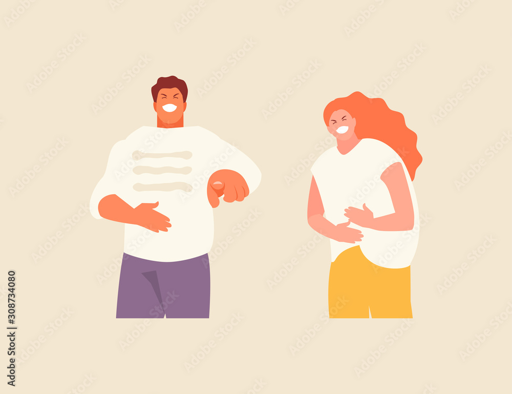 Cartoon laughing man and woman. Positive emotions illustration Stock ...