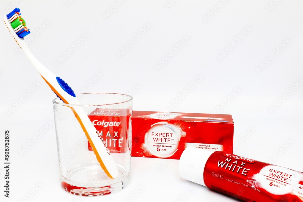 Italy – August 26, 2019: Colgate Max White Toothpaste produced by ...