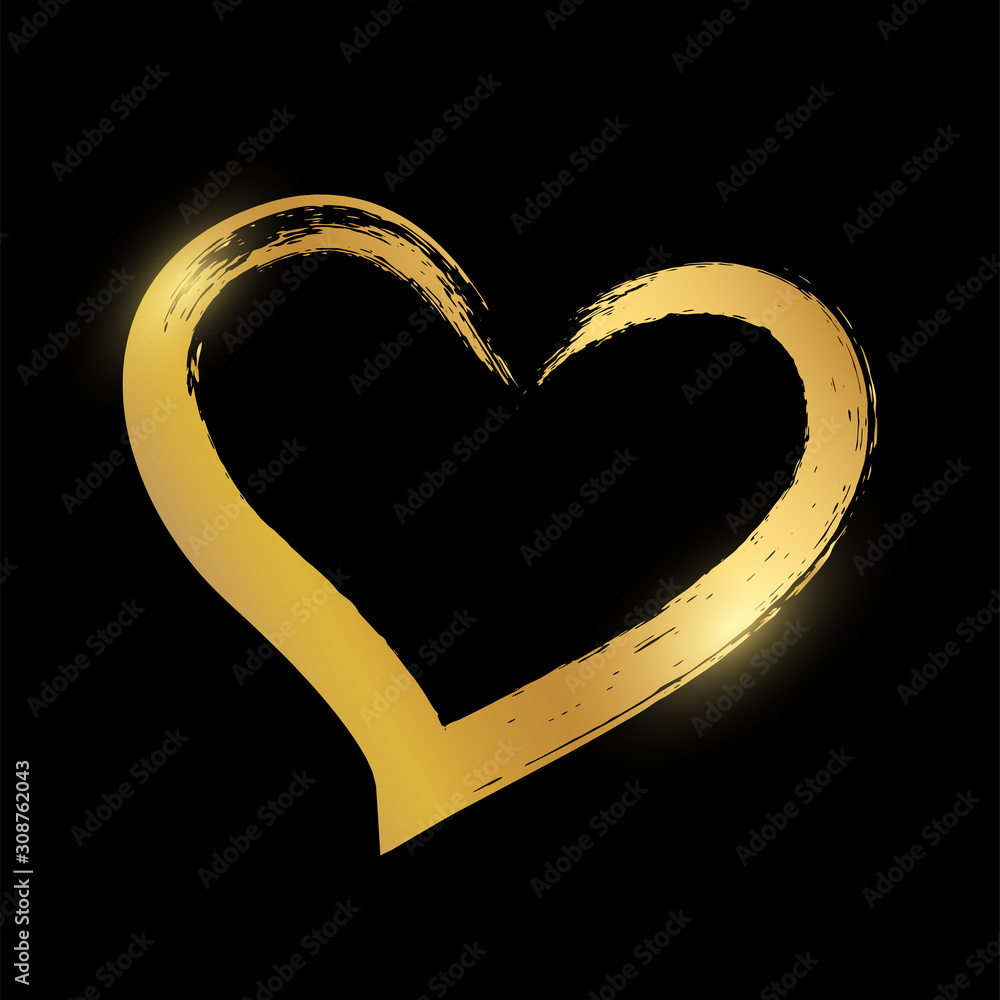 Shiny golden heart hand drawn illustration. Love and romantic feelings ...
