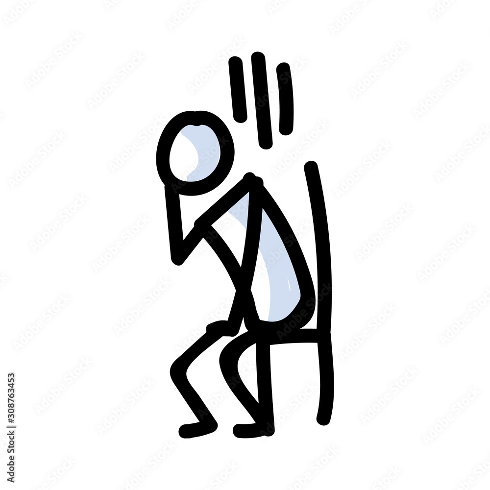 Hand Drawn Sad Stick Figure Sitting In Chair. Concept of Alone Upset ...