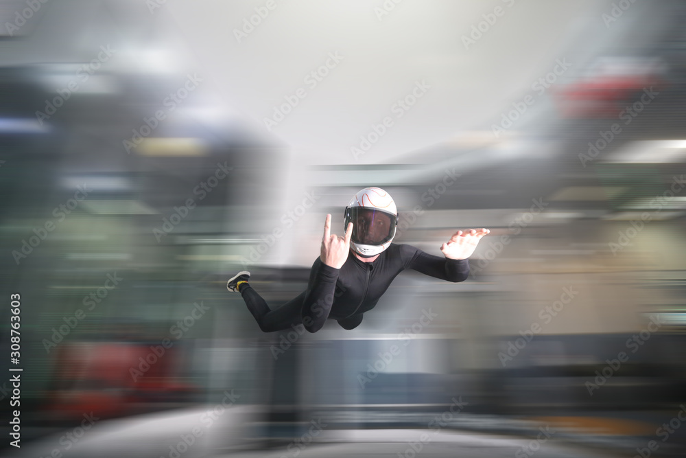 Two fingers. Fly men shows two fingers. Sky diver gestures by fingers ...