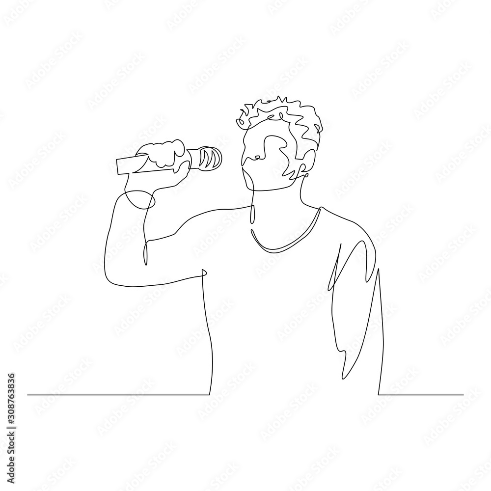 Continuous one line male singer with a microphone in hand sing. Vector ...