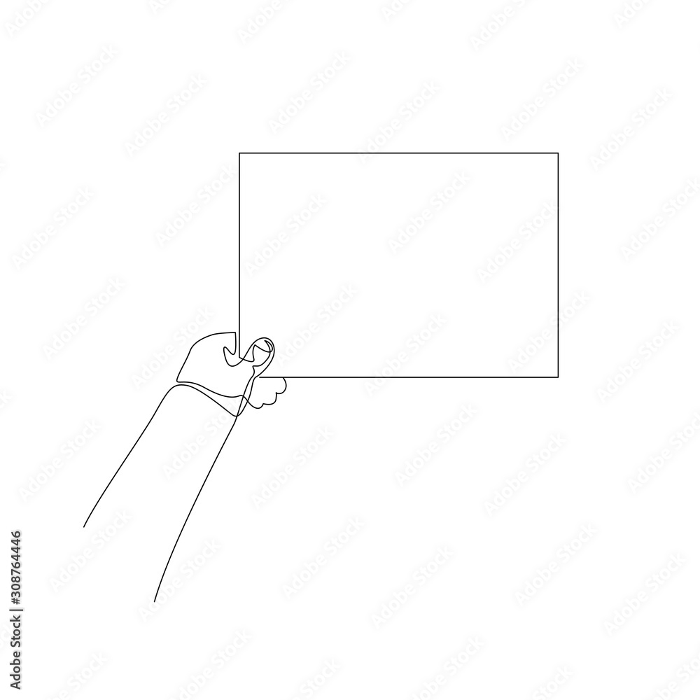 Continuous one line hand holds blank sheet copyspace. Vector ...