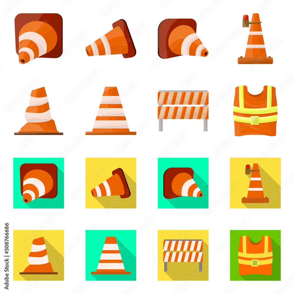 Vector illustration of obstacle and transportation symbol. Set of ...