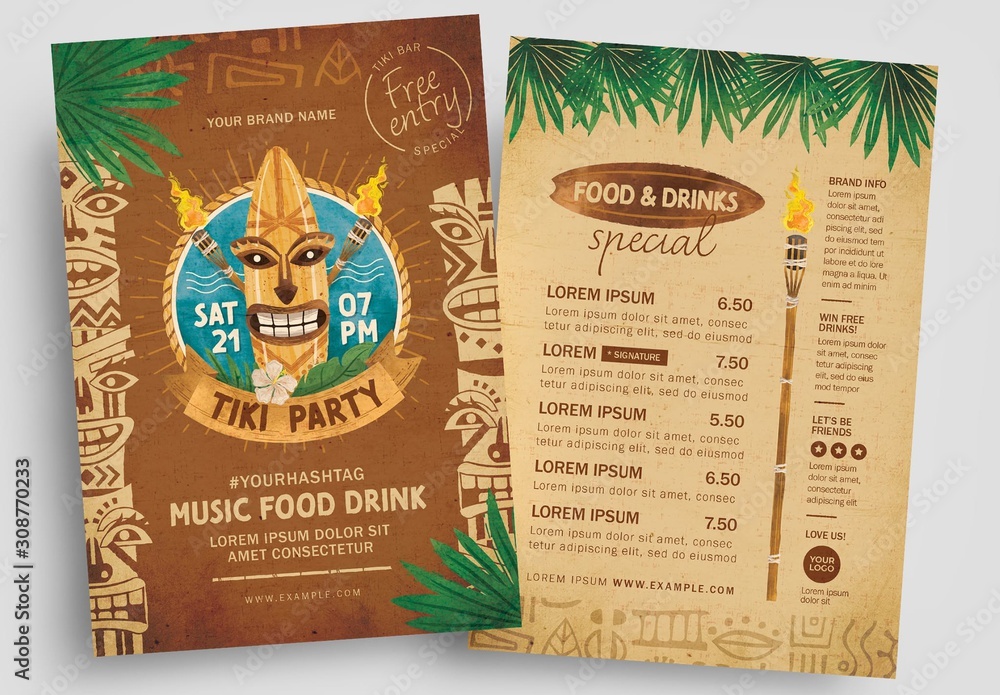Tiki Menu Flyer Layout Stock Template | Adobe Stock