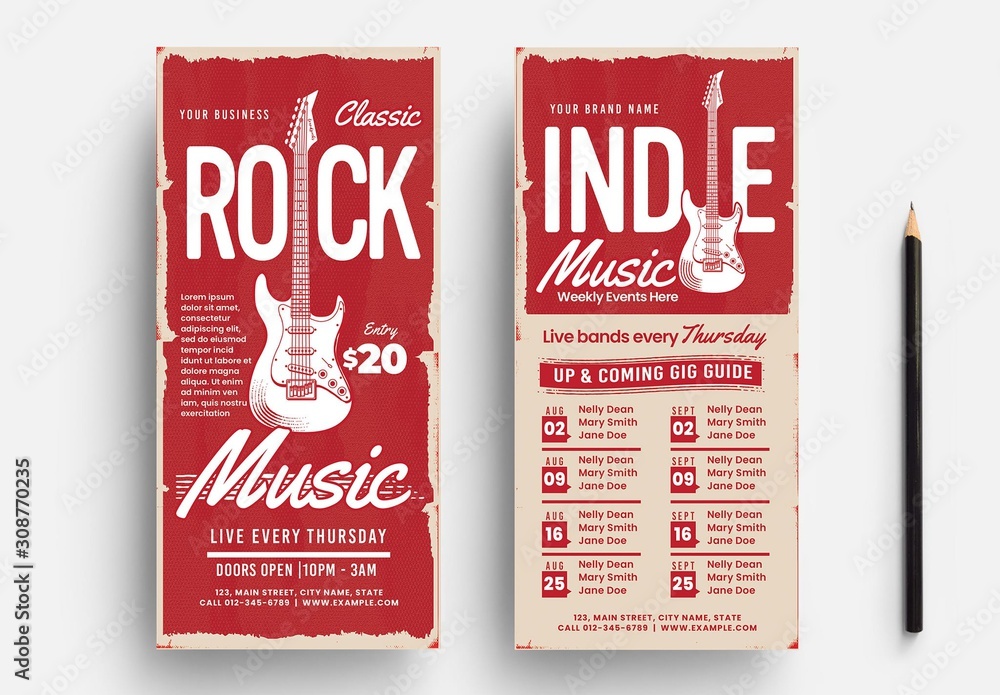 Live Music Gig List Flyer Stock Template | Adobe Stock