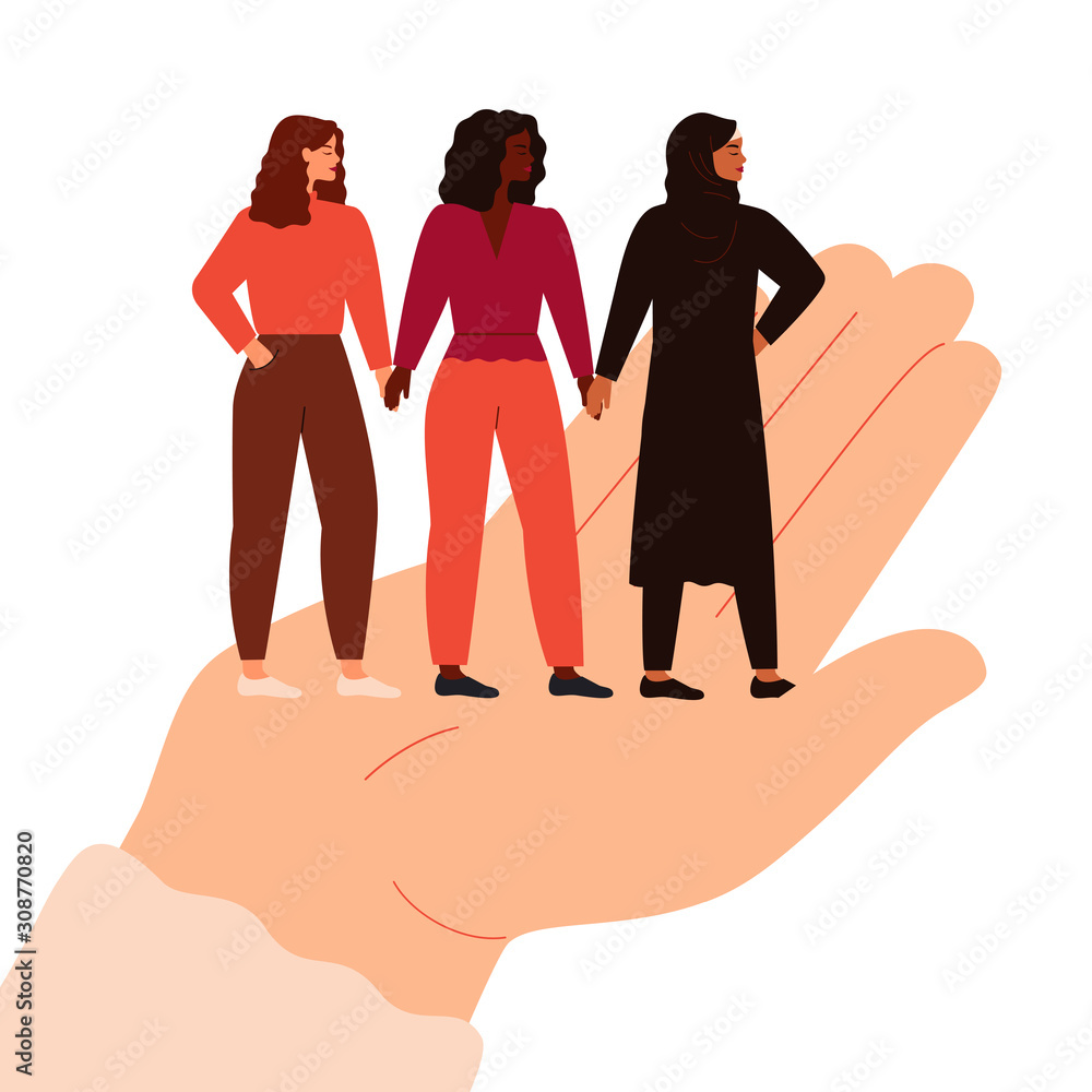 Women support each other. Three confident and strong girls holding ...