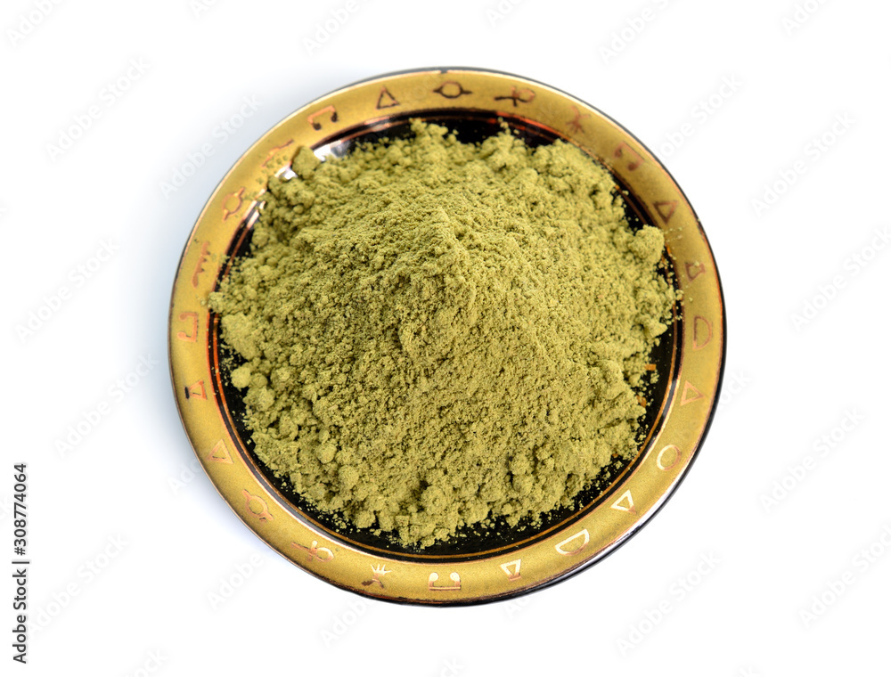 Henna powder. plant Lawsonia inermis. Isolated on white background ...
