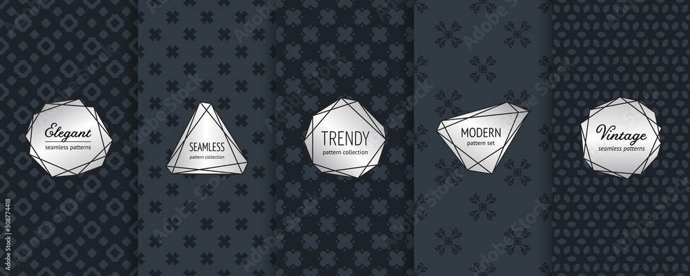 Luxury black seamless pattern collection. Vector set of elegant dark ...
