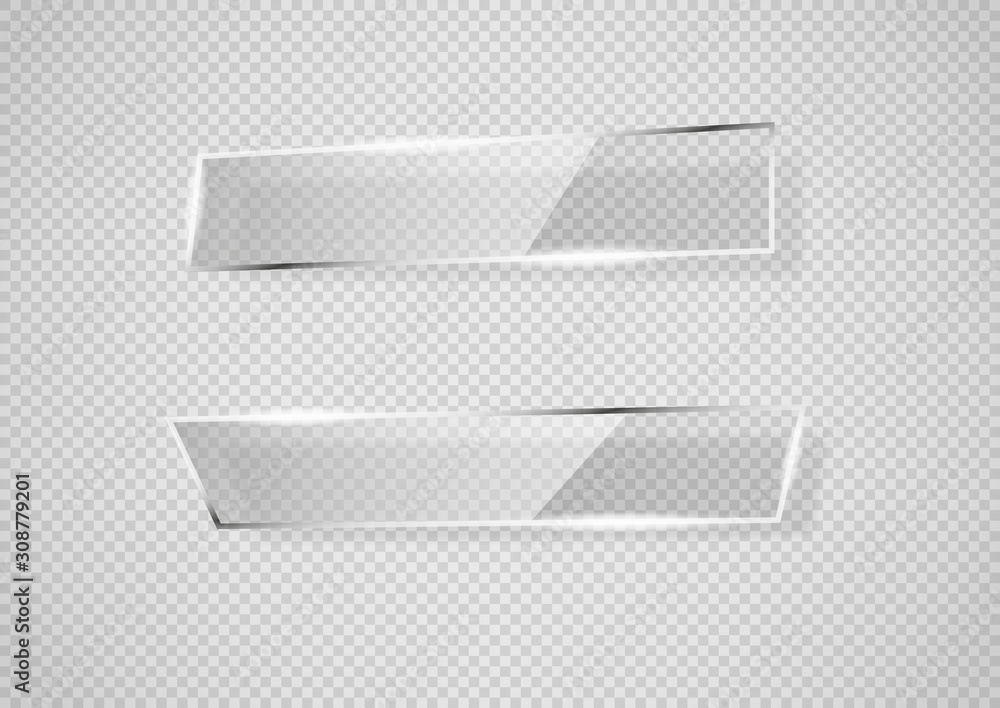 Reflecting glass banner. Gloss reflection 3d panel or clear text box ...
