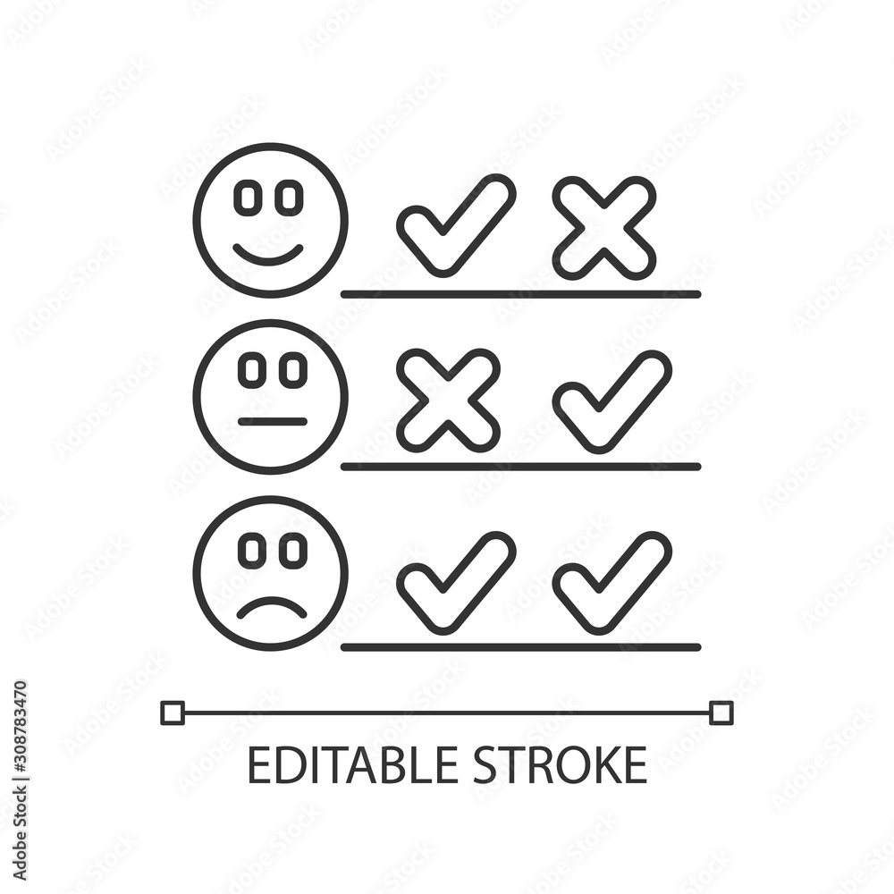 Checklist linear icon. Choosing option. Good, bad, neutral experience ...