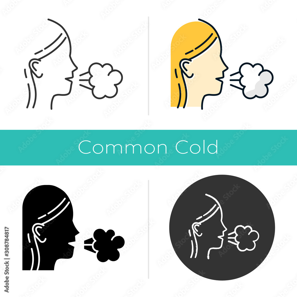 Girl cough icon. Common cold. Influenza virus. Flu symptom. Grippe ...
