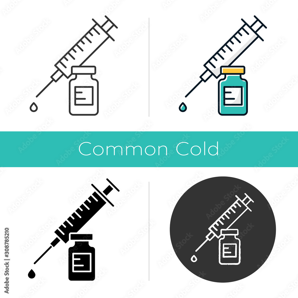 Vaccination icon. Syringe with vial. Common cold prevention ...