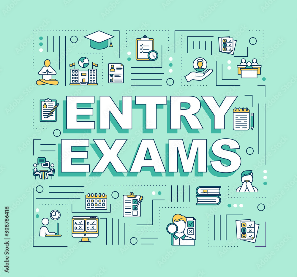 Entry exam word concepts banner. Academic education. College acceptance ...