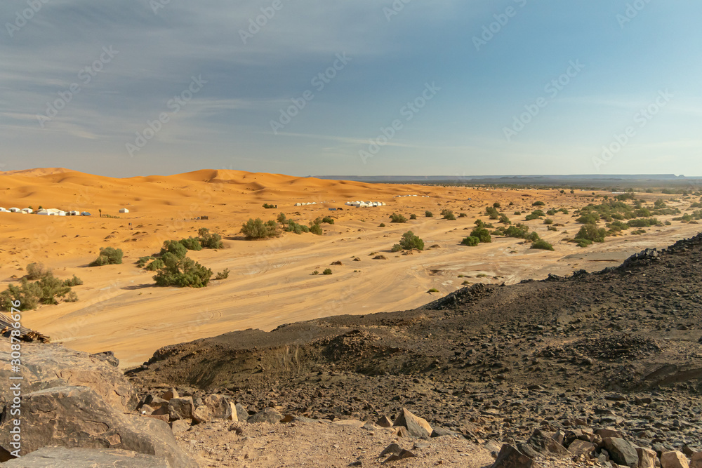 Typical desert landscape in the Atlas of the Sahara desert in Morocco ...