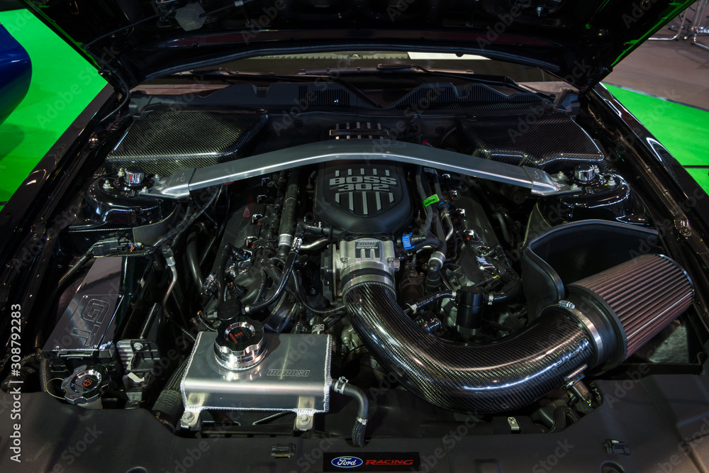 STUTTGART, GERMANY - MARCH 03, 2017: Engine of the Ford Mustang GT ...