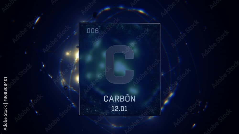 Carbon as Element 6 of the Periodic Table. Seamlessly looping 3D ...