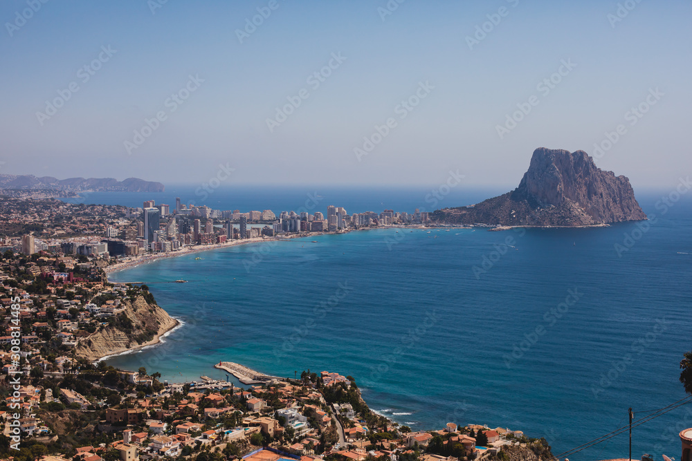 Beautiful super wide-angle aerial view of Calpe, Calp, Spain with ...