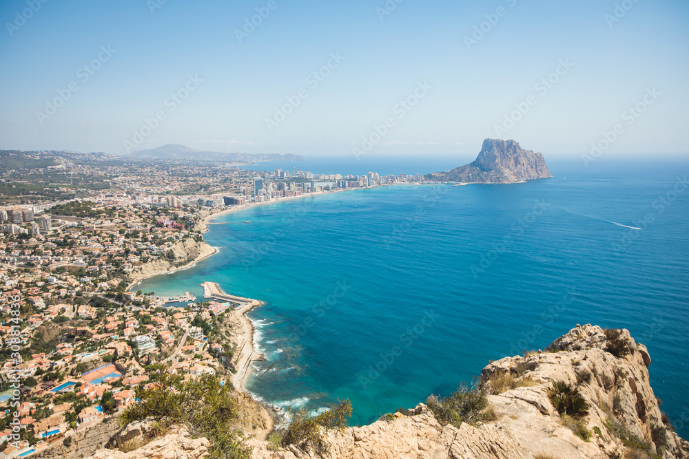Beautiful super wide-angle aerial view of Calpe, Calp, Spain with ...