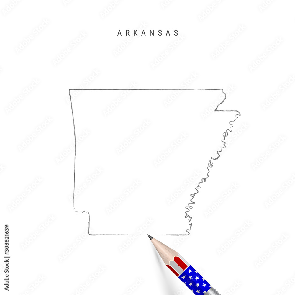 Arkansas US state vector map pencil sketch. Arkansas outline map with ...