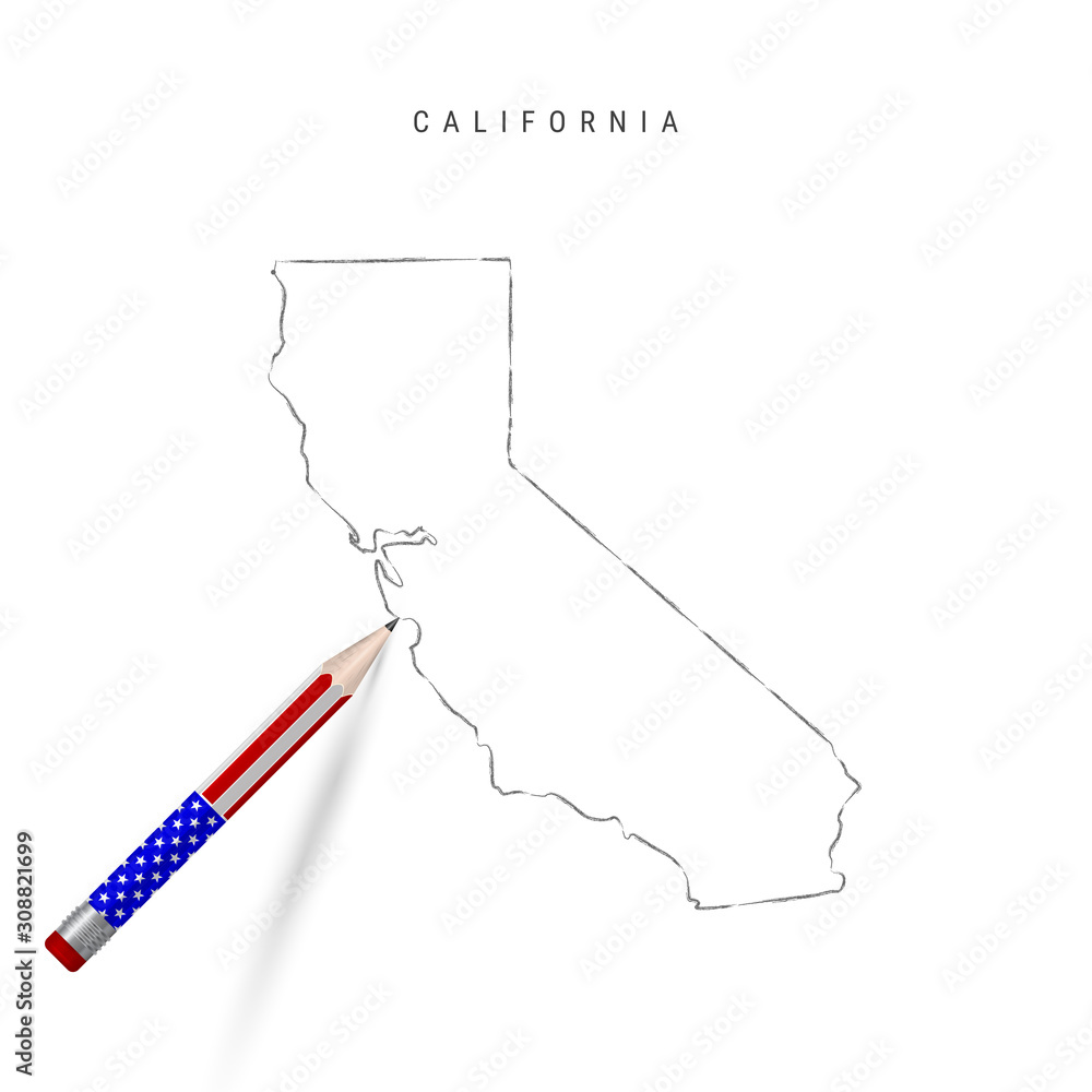 California US state vector map pencil sketch. California outline map ...