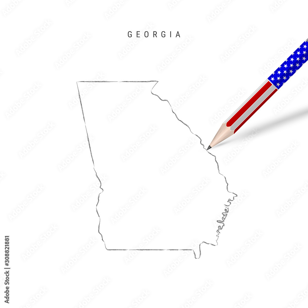 Georgia US state vector map pencil sketch. Georgia outline map with ...