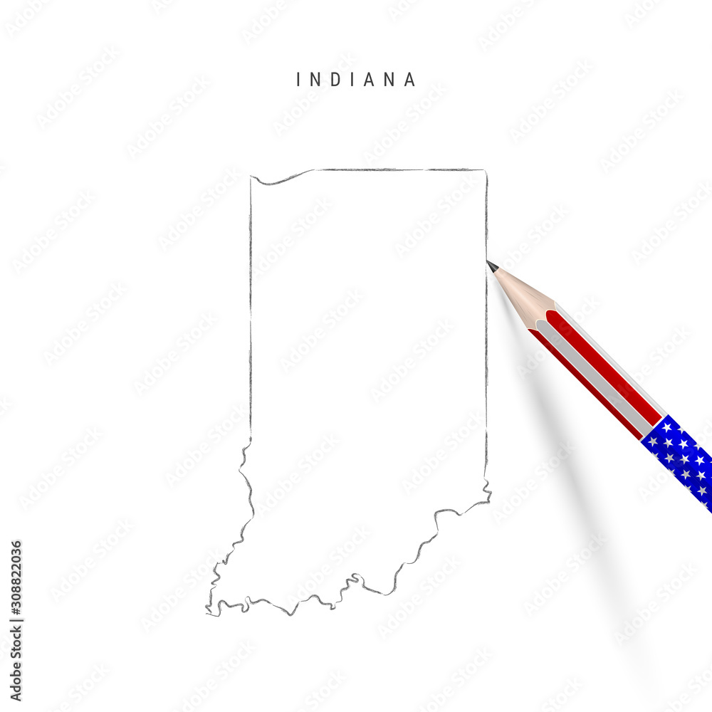 Indiana US state vector map pencil sketch. Indiana outline map with ...
