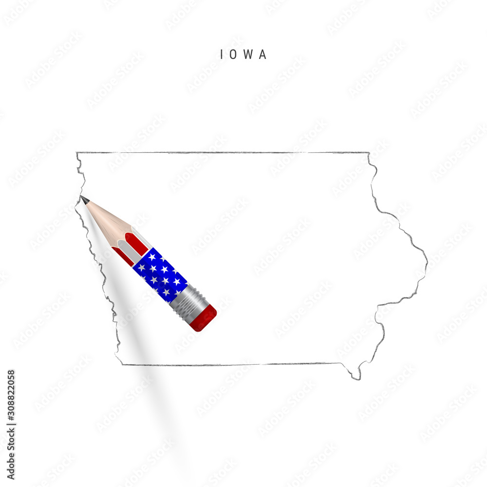 Vettoriale Stock Iowa US state vector map pencil sketch. Iowa outline ...